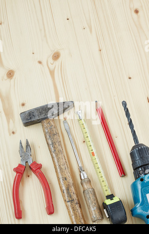 hammer measuring tape and pencil Stock Photo - Alamy