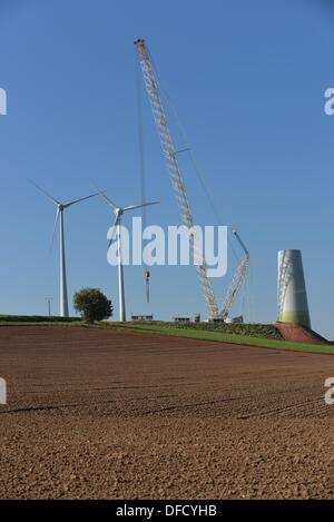 View of operational wind turbines and of those under construction on a ...
