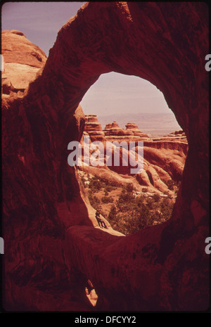 A photograph of the Double Arch rock formation in the Windows section ...