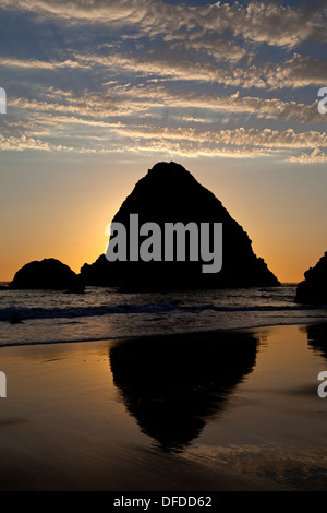 Whaleshead Rock reflects in the sands of Whaleshead Beach in Southern ...