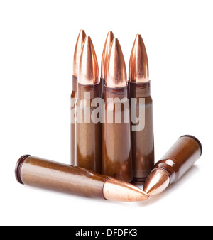 scratched ammunition for AK-47 on a white background Stock Photo - Alamy