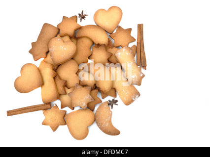 Different homemade christmas cookies with spices on vintage wood ...