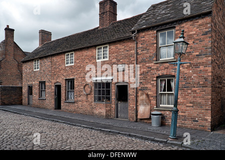 Black Country Museum Dudley. Cobbled street and brick built terraced ...