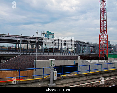 Construction of new Pudding Mill Lane station on London Docklands Light ...