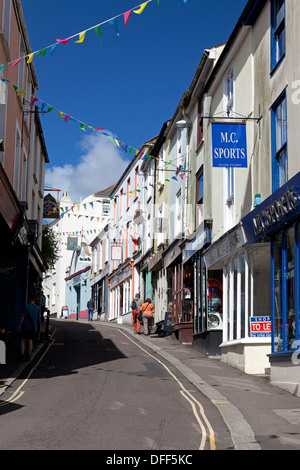 High street uk - Falmouth town centre with people shopping in the ...