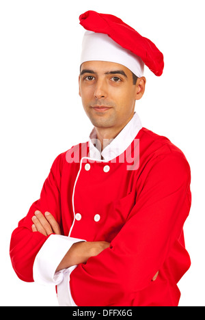 Proud chef man standing with arms folded isolated on white background ...