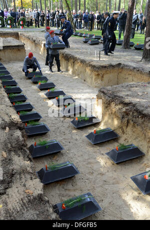 Halbe, Germany. 04th Oct, 2013. Coffins with the remains of German ...