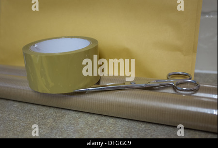 Packing Materials background with tape and envelope Stock Photo - Alamy