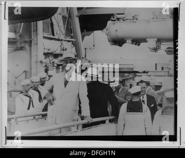 This image shows Franklin D. Roosevelt aboard the SS Aquitania, a ...