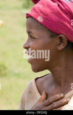 Rwandan woman labourer with mattock in hand near Gitarama Rwanda ...