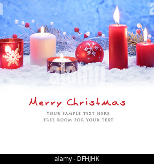 christmas composition candles ball on wood board Stock Photo - Alamy