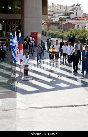 Athens, Greece. 05th Oct, 2013. Protesters fly PAME flags during the ...