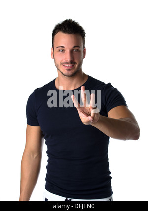 Hands counting three, fingers counting three, hand fingers counting three on isolated background ...