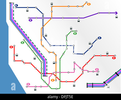Illustration of a generic color-coded subway train map Stock Photo - Alamy