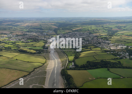 An aerial view of the Cornwall town of Wadebridge and the River Camel ...