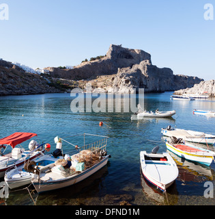 Boats Lindos Rhodes Greek Islands Greece Stock Photo - Alamy