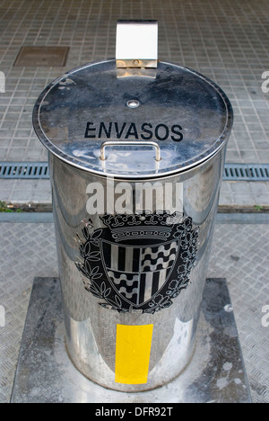 Barcelona, Catalonia, Spain. Recycling bins in the street for Stock ...
