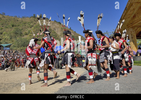 Ao tribe dancing at tribal Hornbill Festival, Kohima, Nagaland, India ...