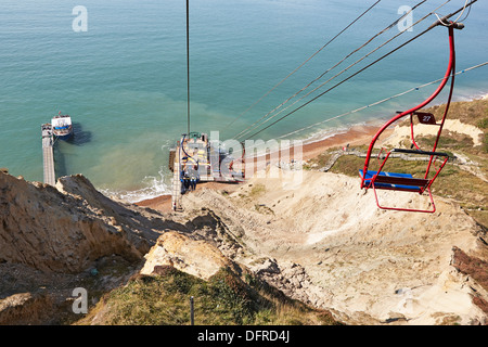 The Needles Chair Lift, Isle of Wight, 2021. A chairlift carrying ...