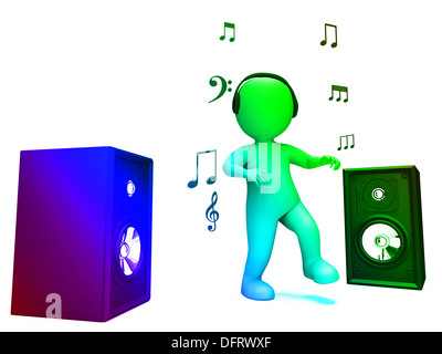 Listening Dancing Music Character Showing Loud Speakers And Songs Stock ...