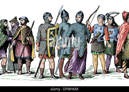 military, Middle Ages, Norman archer, wood engraving, 19th century, bow ...