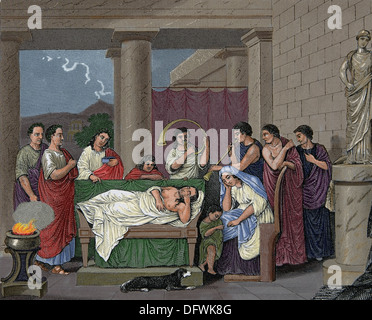 19th century engraving of a burial scene, Catacombs, Rome, Italy Stock ...