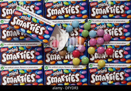 boxes of treat size Nestle mini Smarties, with two boxes showing ...