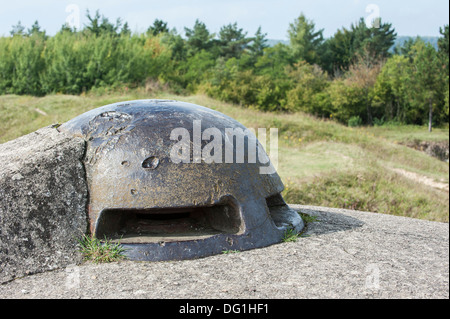 World War One armoured observation turret showing impact of WW1 bullets ...