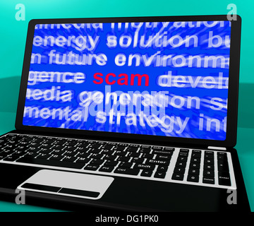 Scam Laptop Showing Scheming Hoax Deceit And Fraud Online Stock Photo ...