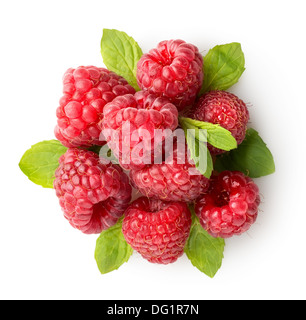 Delicious ripe raspberries with leaves on white background Stock Photo ...