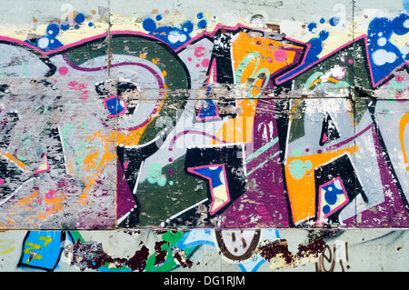 Inner city background with colorful graffiti Stock Photo - Alamy