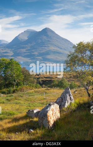 Picturesque view of Upper Loch Torridon with the cloudy topped Beinn ...