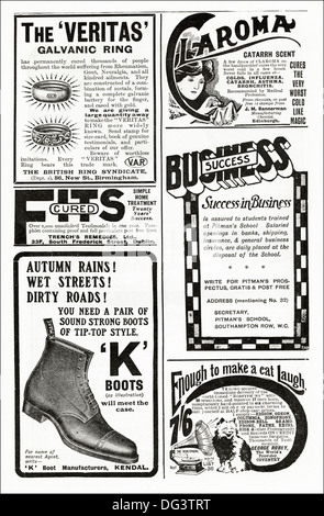 Page of adverts. Original 1900s advertisements advertising typical ...