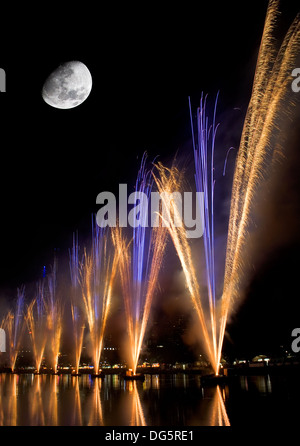 moon, firework display, night sky, moons, firework displays, night ...