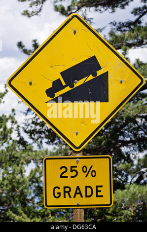 Warning road sign Steep Hill ahead. Queensland Australia Stock Photo ...