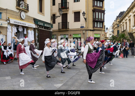 Girls do Basque folk dance in San Sebastian/Donostia, Spain Stock Photo ...