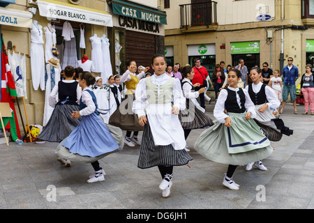 Girls do Basque folk dance in San Sebastian/Donostia, Spain Stock Photo ...