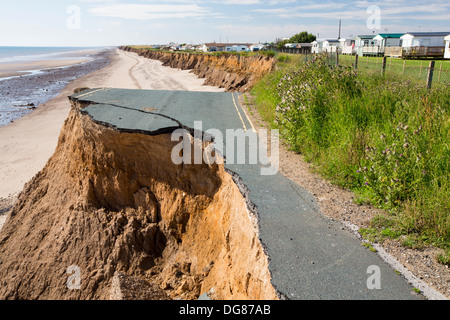 A cliff road in Skipsea, East Yorkshire, which has nearly completely ...