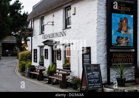 The Old Albion Inn in the village of Crantock in Cornwall, England, UK ...