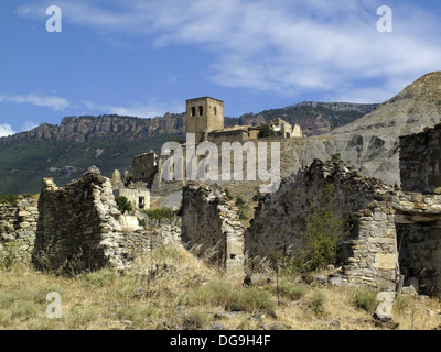 The ruins of the village of Esco in northern Spain, abandoned in 1959 ...