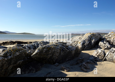 Rocky outcrop on Luskentyre beach Isle of Harris Western Isles Scotland ...