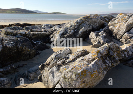 Rocky outcrop on Luskentyre beach Isle of Harris Western Isles Scotland ...