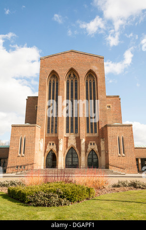 Guildford Cathedral, Guildford, Surrey. West facade elevation at sunset ...