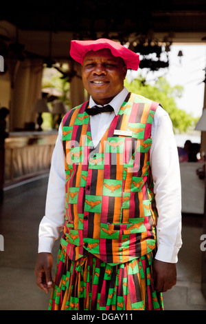 Edward, Doorman and Guest co-ordinator, wearing the costume of the Lozi ...