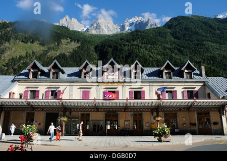Chamonix France SNCF train station by night in the snow Stock Photo ...