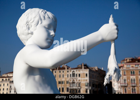 Boy with Frog sculpture by Charles Ray, rear view, Venice Italy Stock ...