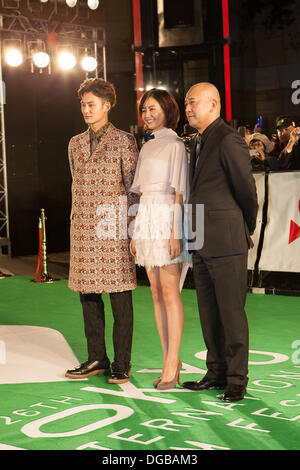 Tokyo, Japan. 17th Oct, 2013. Cast of the movie "DOKIDOKI PRETTY" wave ...