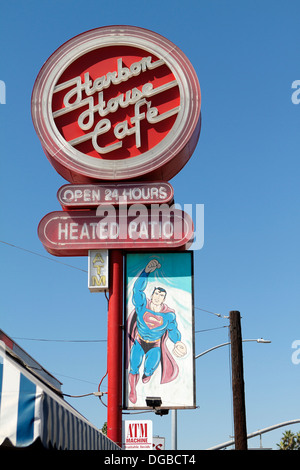 The Harbor House Café restaurant sign on Pacific Coast Highway Sunset ...