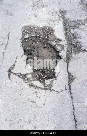 Pothole in UK pavement sidewalk Stock Photo - Alamy