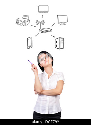 hand drawing computer network scheme on paper Stock Photo - Alamy